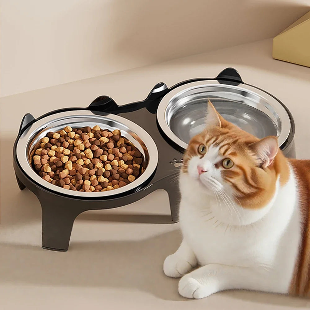 1PC Stainless Steel Cat Food & Water Bowl with Anti-Tip Design Large C ...